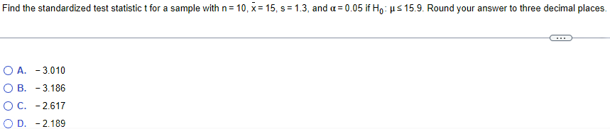 Solved Find the standardized test statistic t for a sample | Chegg.com