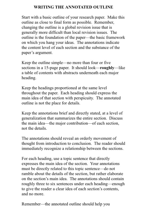 Solved WRITING THE ANNOTATED OUTLINE Start with a basic | Chegg.com