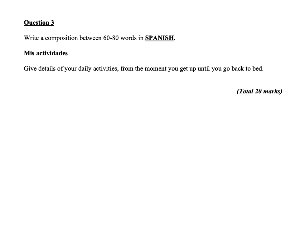Write a composition between 60-80 words in SPANISH. | Chegg.com