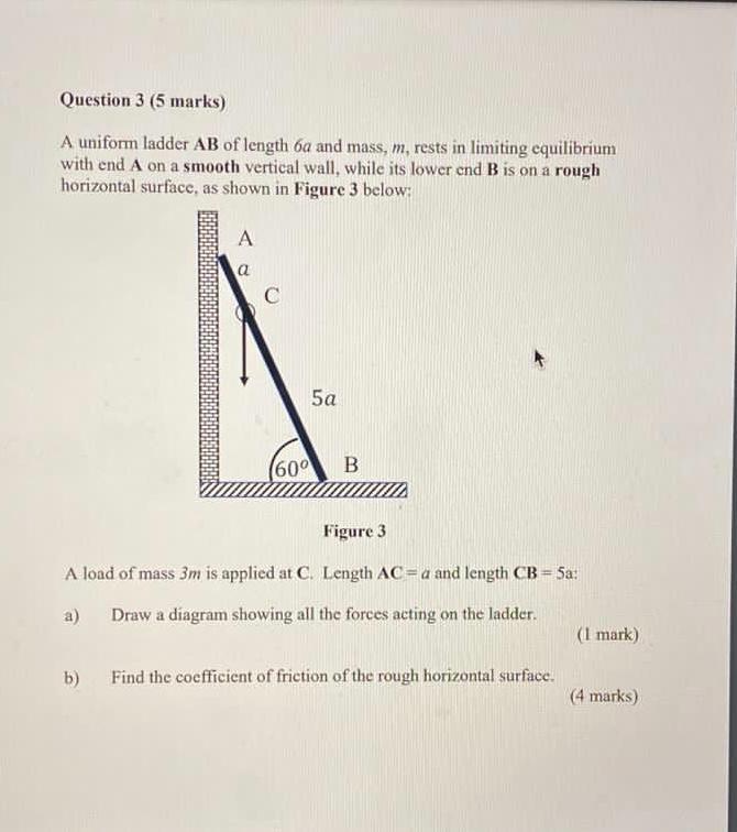 Solved Question 3 (5 marks) A uniform ladder AB of length 6a | Chegg.com