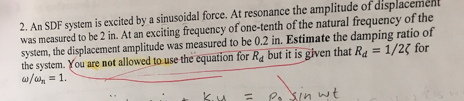 2. An SDF system is excited by a sinusoidal force. At | Chegg.com