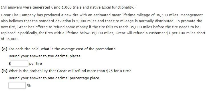 Solved (All answers were generated using 1,000 trials and | Chegg.com