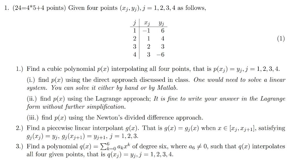 Solved 1. (24=4∗5+4 points) Given four points | Chegg.com