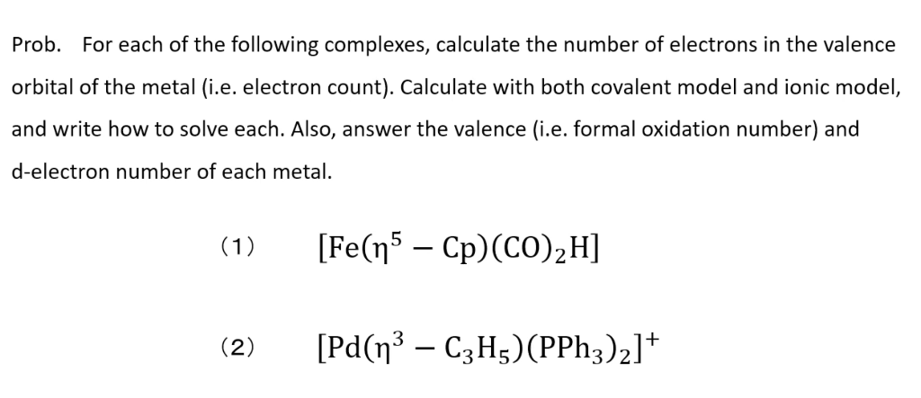 Solved Prob. For each of the following complexes, calculate | Chegg.com