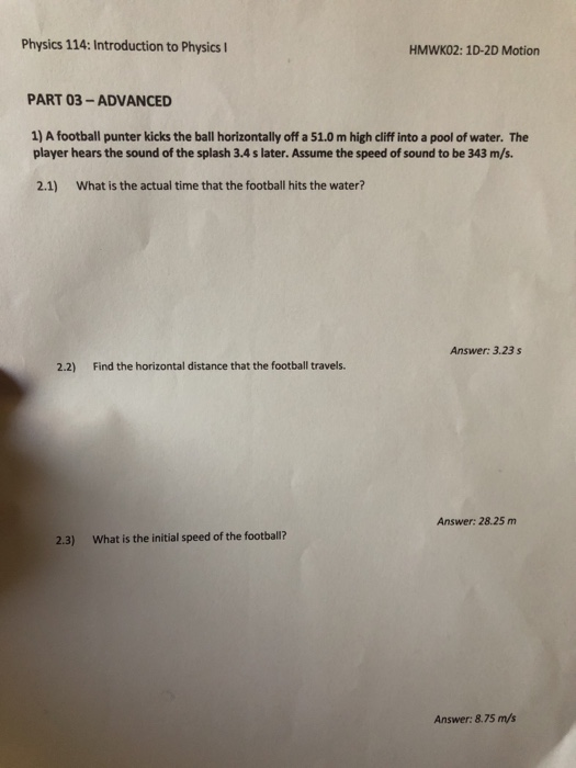 Solved Physics 114: Introduction to Physics HMWK02: 1D-2D | Chegg.com