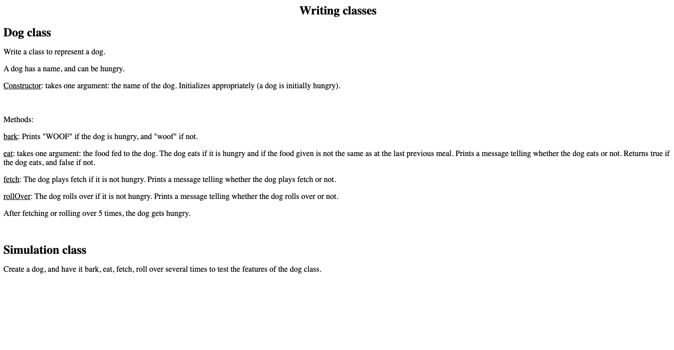 Solved Writing classes Dog class Write a class to represent | Chegg.com