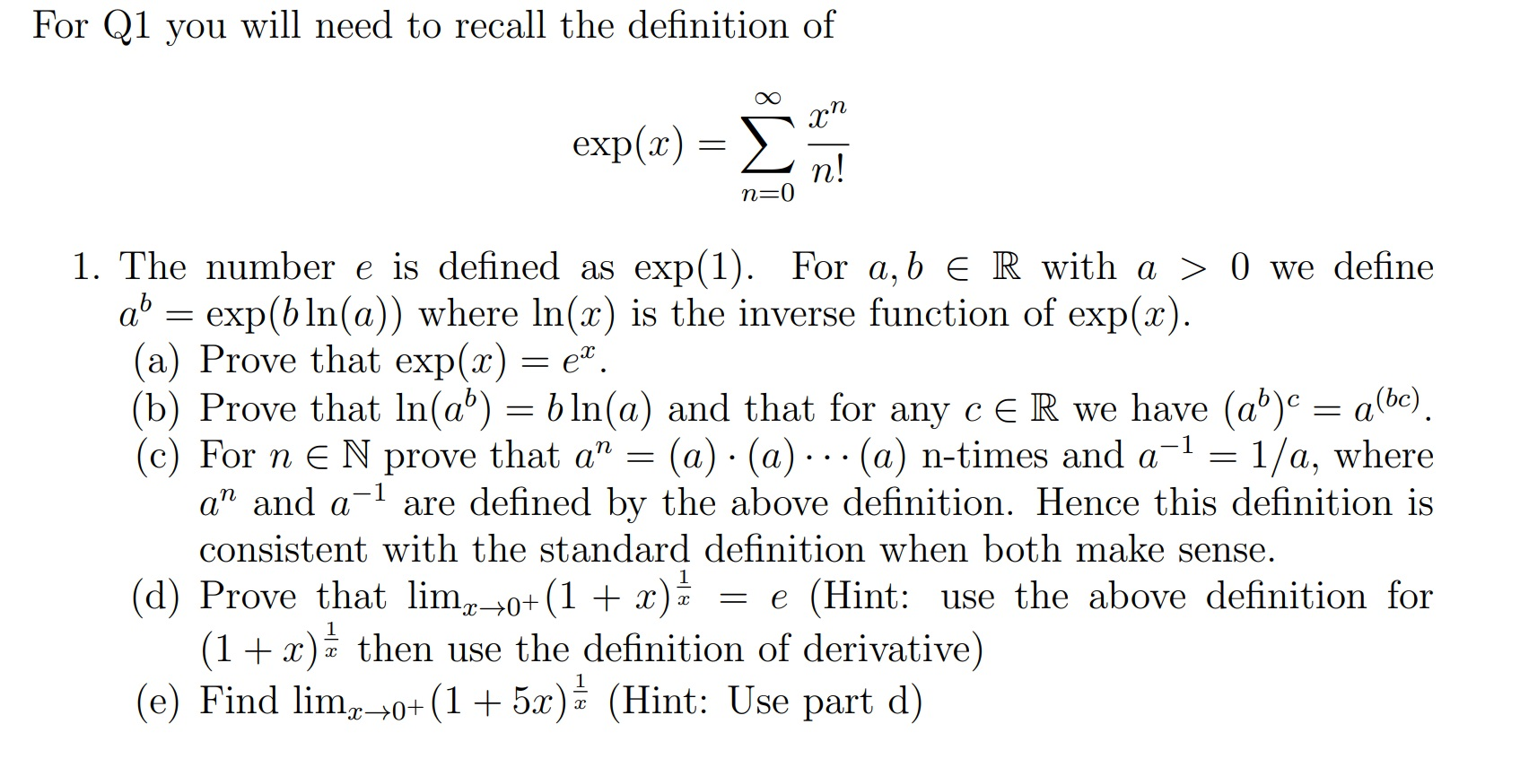 Solved For Q1 you will need to recall the definition of | Chegg.com