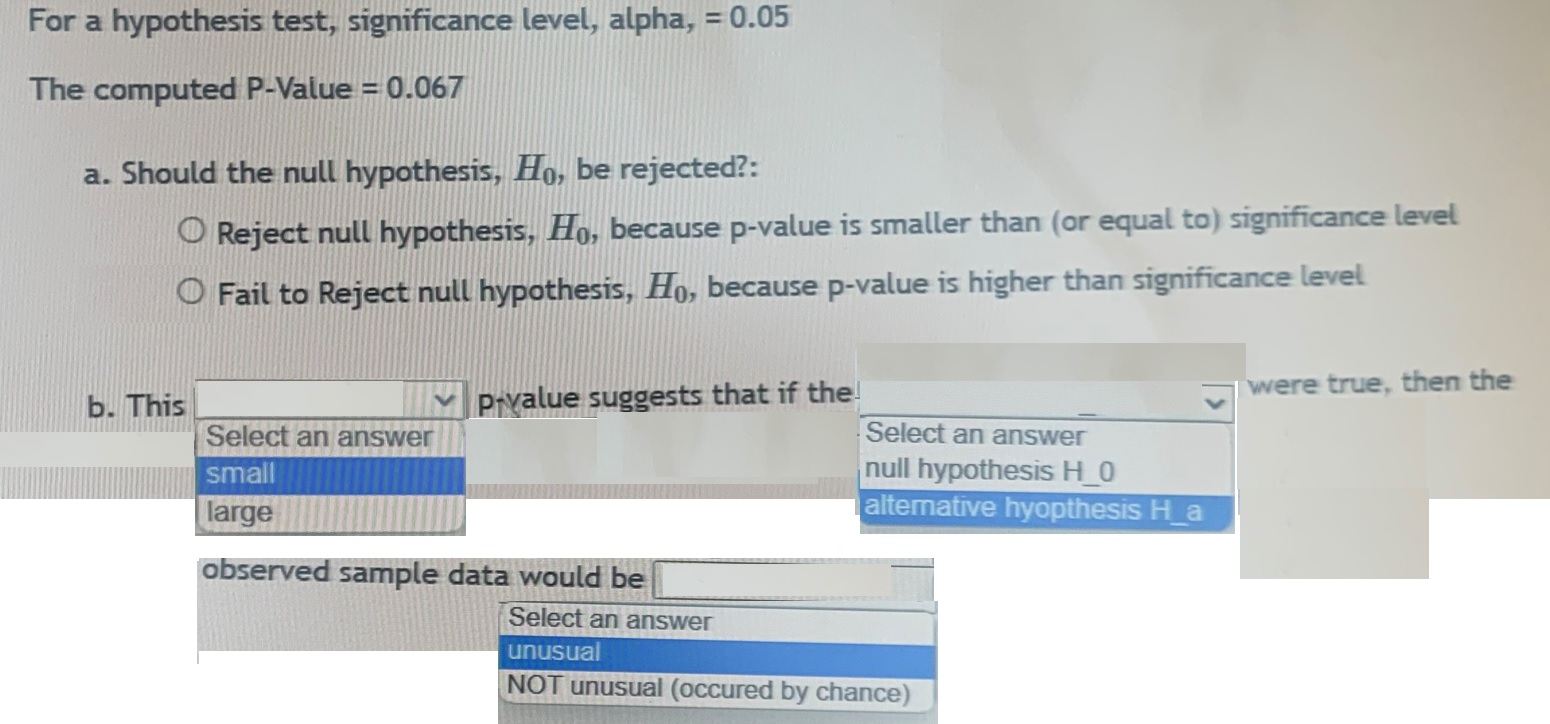 Solved For a hypothesis test, significance level, alpha, | Chegg.com