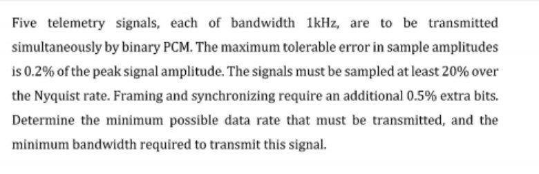 Solved Five telemetry signals, each of bandwidth 1kHz, are | Chegg.com