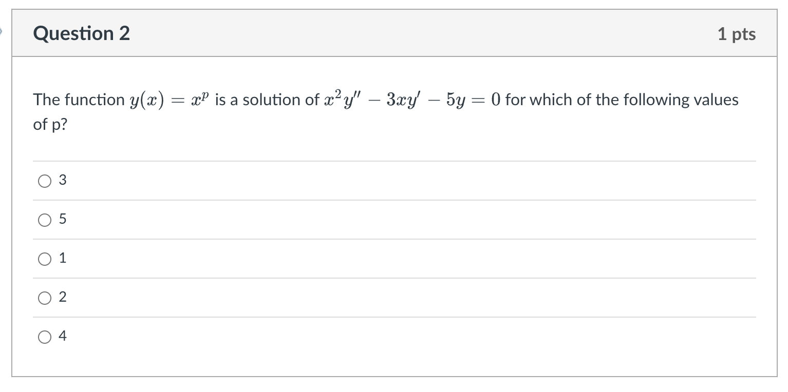 Solved The function y(x)=xp is a solution of x2y′′−3xy′−5y=0 | Chegg.com