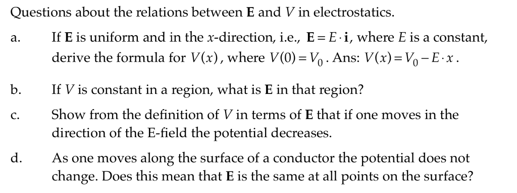 Solved Questions about the relations between E and V in | Chegg.com