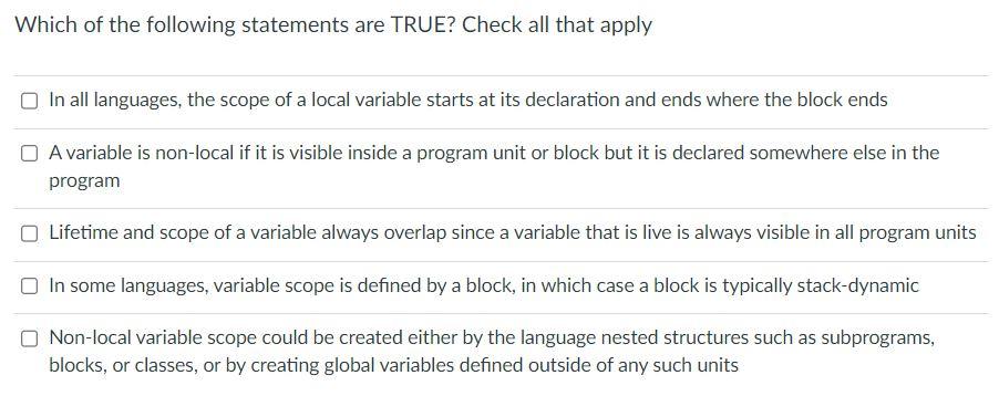 Solved Which of the following statements are TRUE? Check all | Chegg.com