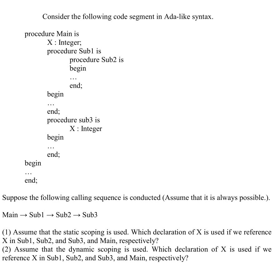 Solved Consider The Following Code Segment In Ada Like 6301