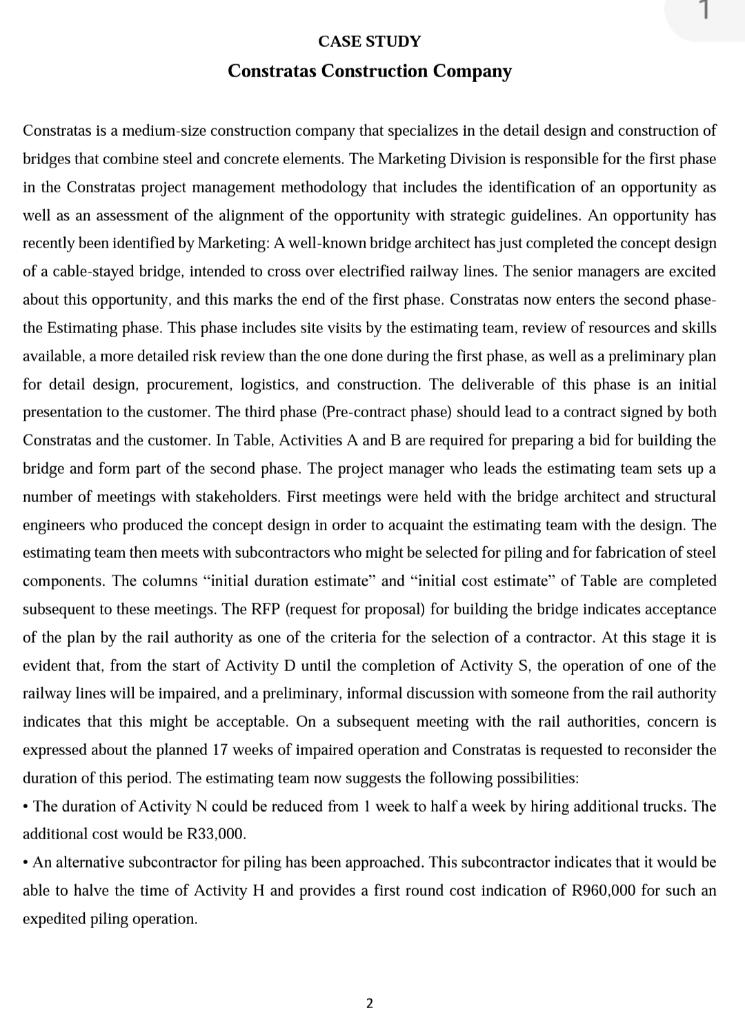 CASE STUDY Constratas Construction Company Constratas | Chegg.com