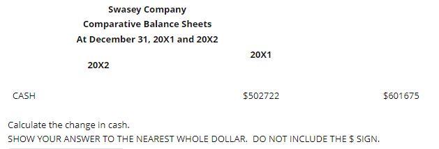 Solved Calculate the change in cash. SHOW YOUR ANSWER TO THE | Chegg.com