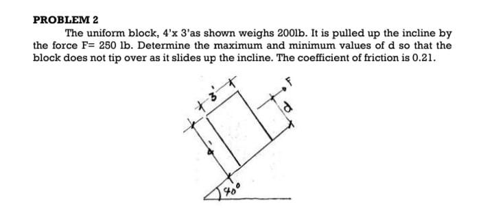 Solved PROBLEM 2 The uniform block, 4'x 3'as shown weighs | Chegg.com