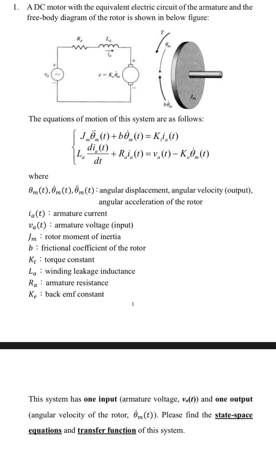 Solved 1. A DC motor with the equivalent electric circuit of | Chegg.com