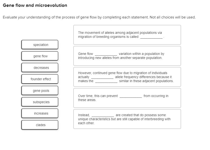 Solved Gene flow and microevolution Evaluate your | Chegg.com