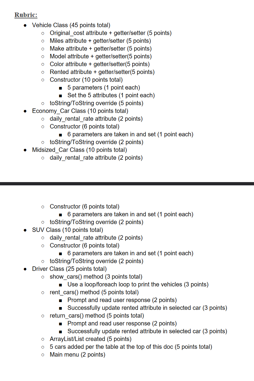 Solved CSE1322 Assignment 3 Background: A rental car company | Chegg.com