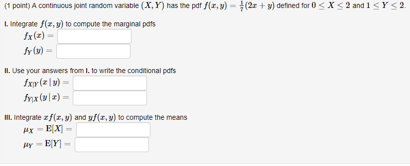 Solved (1 point) A continuous joint random variable (X, Y) | Chegg.com