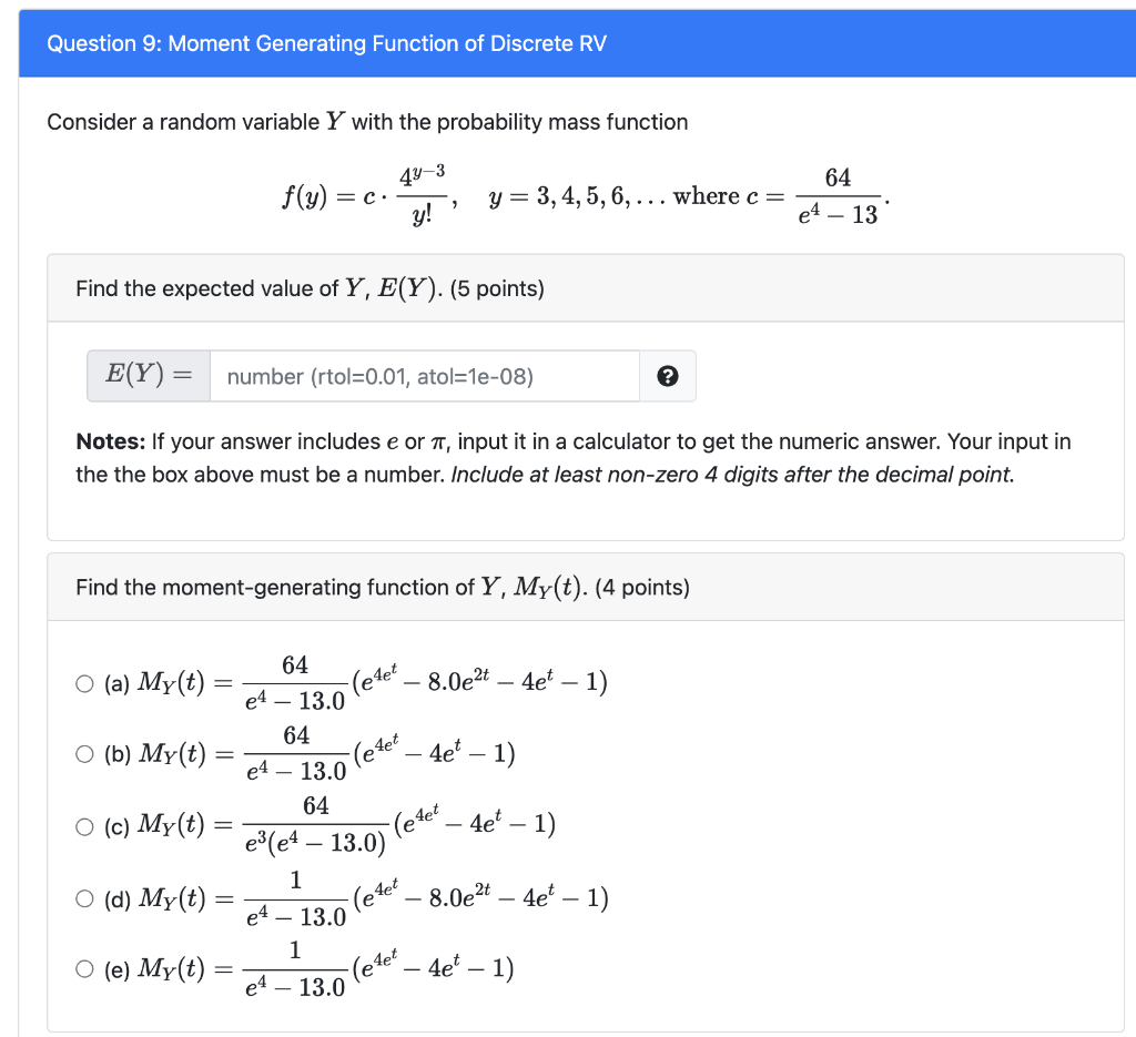 Solved Question 9: Moment Generating Function of Discrete RV | Chegg.com