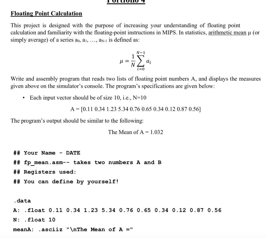 TUIUIUIU 4 Floating Point Calculation This project is | Chegg.com