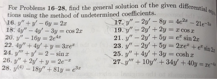 Solved differential eq or Problems 16 28, find the general | Chegg.com