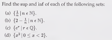 Solved Find the sup and inf of each of the following sets: | Chegg.com