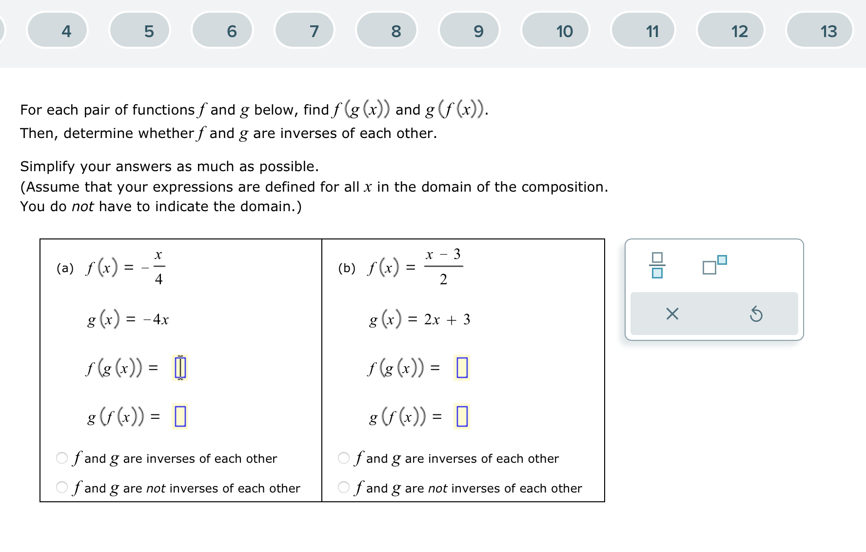 Solved For each pair of functions f and g below, find | Chegg.com