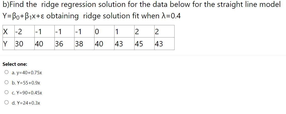 Solved b)Find the ridge regression solution for the data | Chegg.com