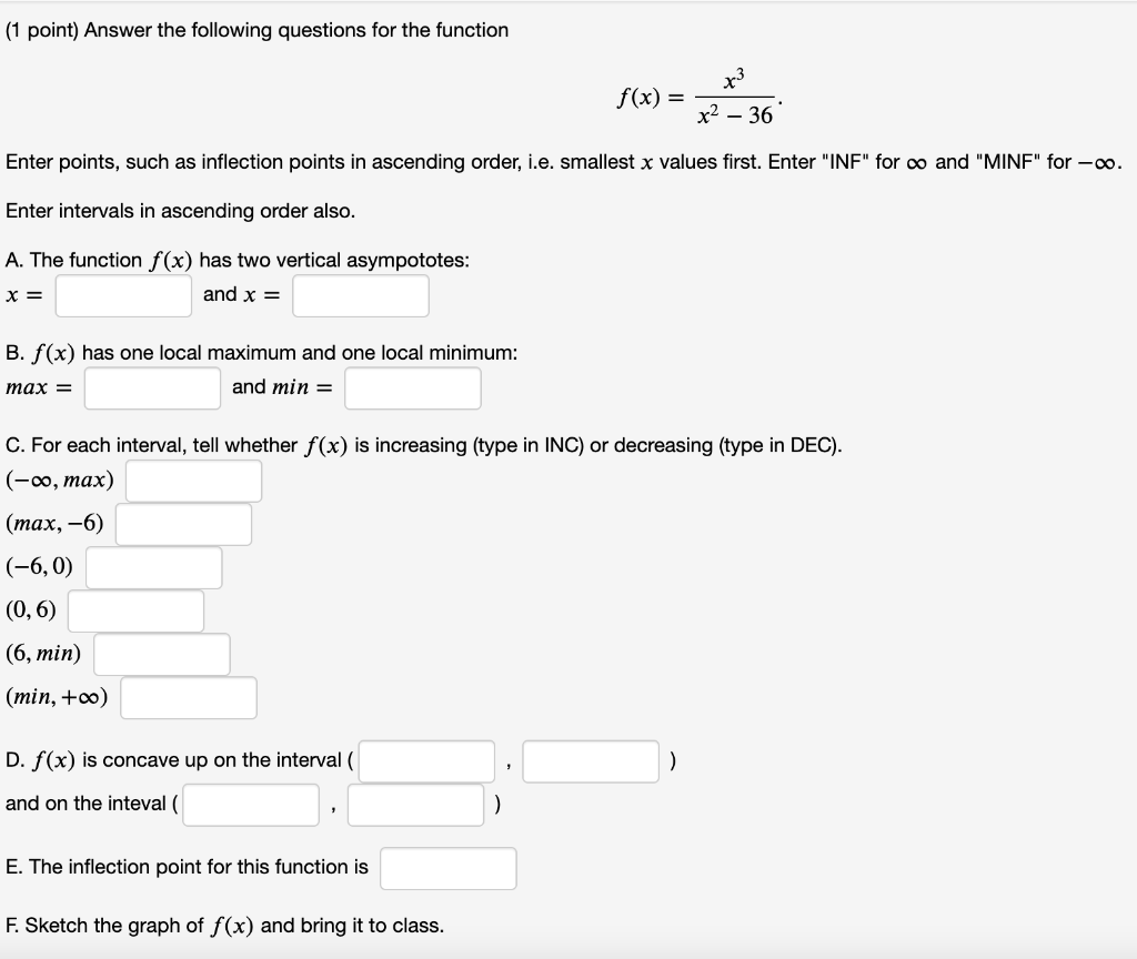 Solved (1 point) Answer the following questions for the | Chegg.com