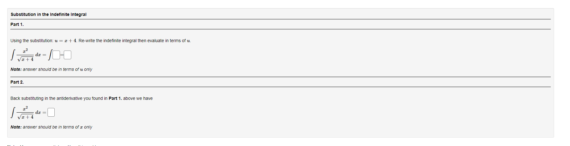 Substitution in the Indefinite IntegralPart 1.Using | Chegg.com