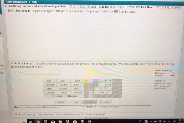 Solved Class Management 1. Oscillatory motion and Vibrations | Chegg.com