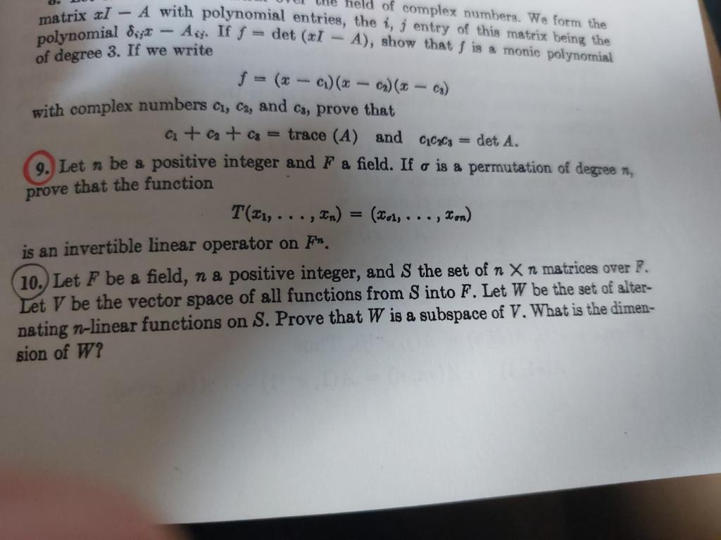 Solved of complex numbers. We form the matrix xI - A with | Chegg.com