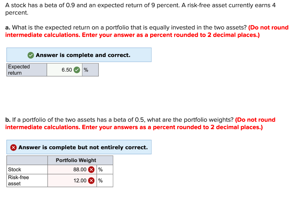 Solved A stock has a beta of 0.9 and an expected return of 9 | Chegg.com