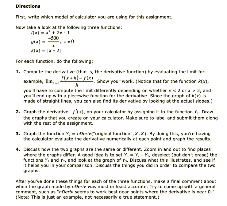 Solved Directions First, write which model of calculator you | Chegg.com