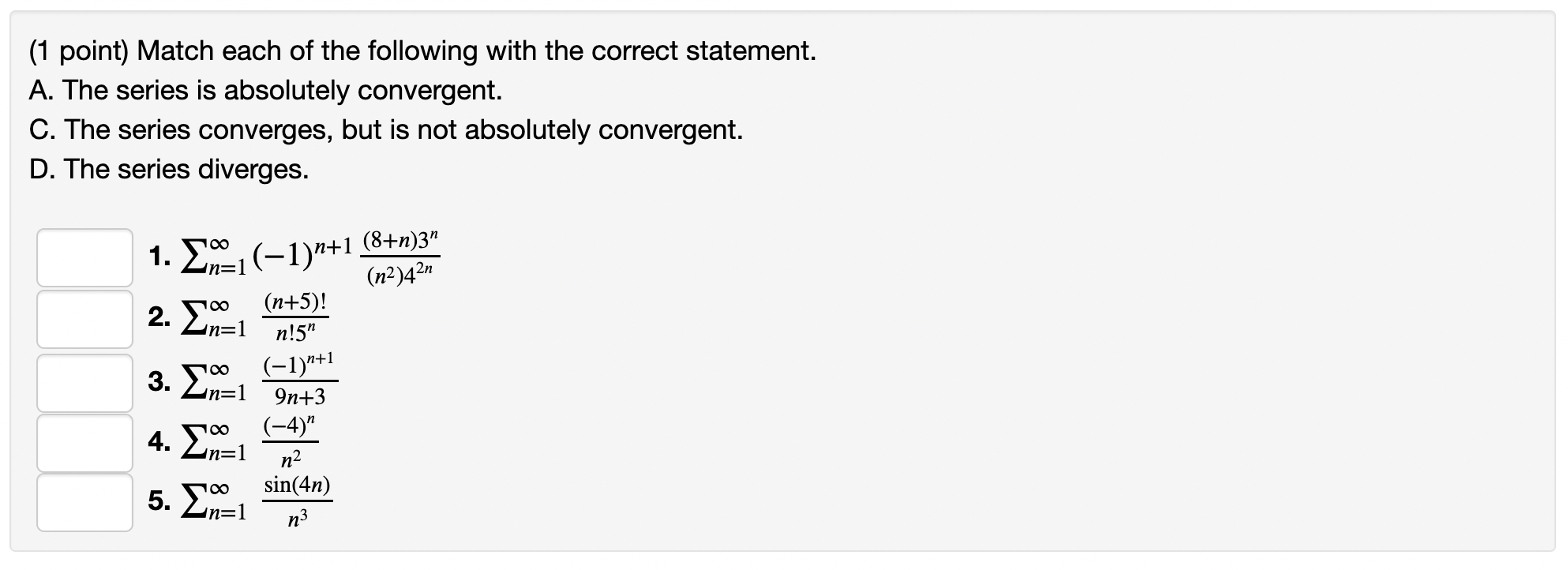 Solved (1 point) Match each of the following with the | Chegg.com
