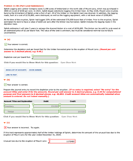 Solved Problem 11-06 (Part Level Submission) Splish Logging | Chegg.com