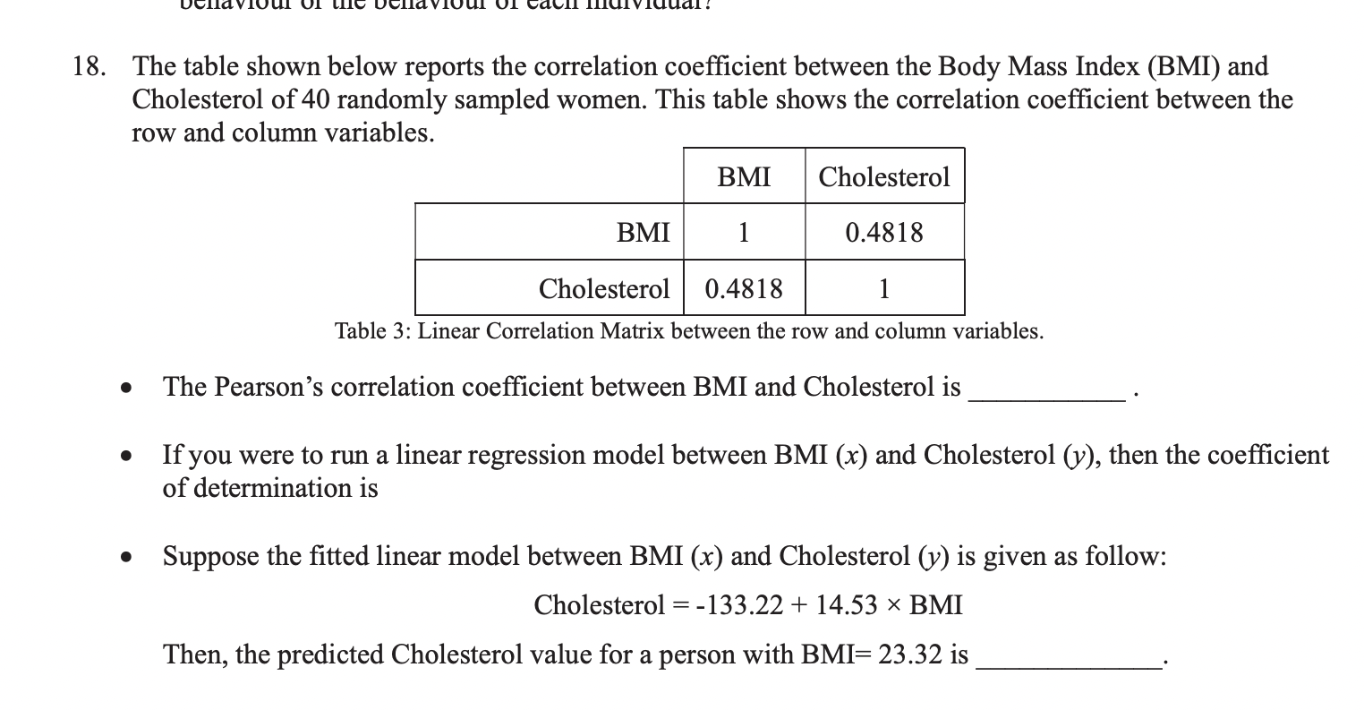 Solved 18. The table shown below reports the correlation | Chegg.com