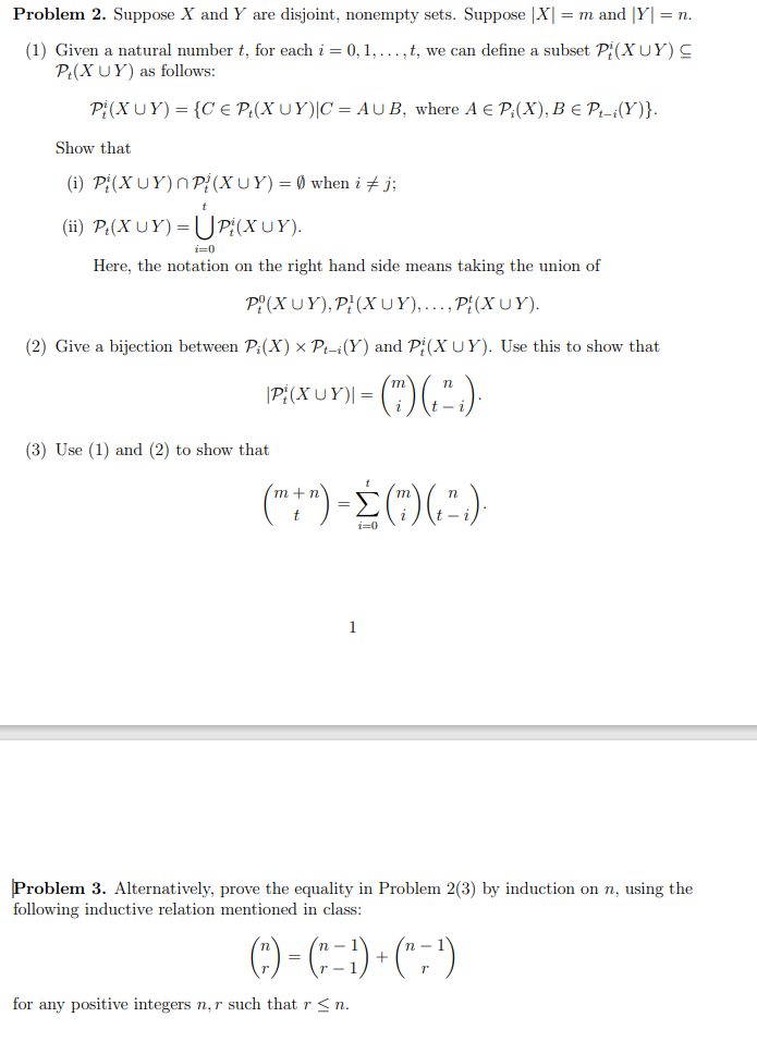 Solved Problem 2. Suppose X and Y are disjoint, nonempty | Chegg.com