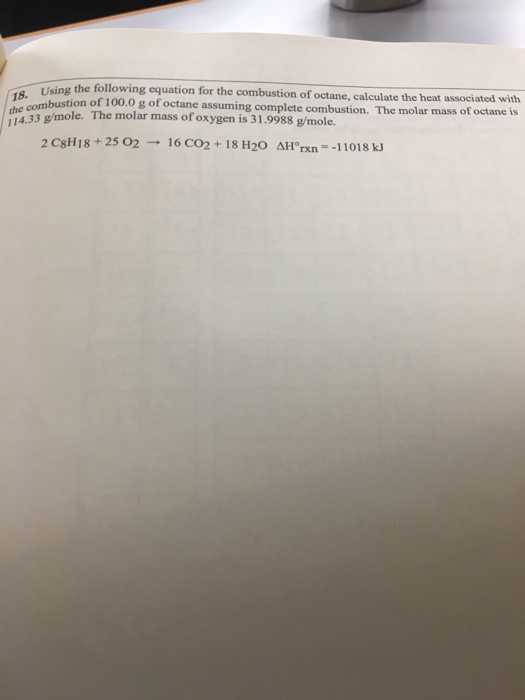 Solved the following equation for the combustion of octane, | Chegg.com
