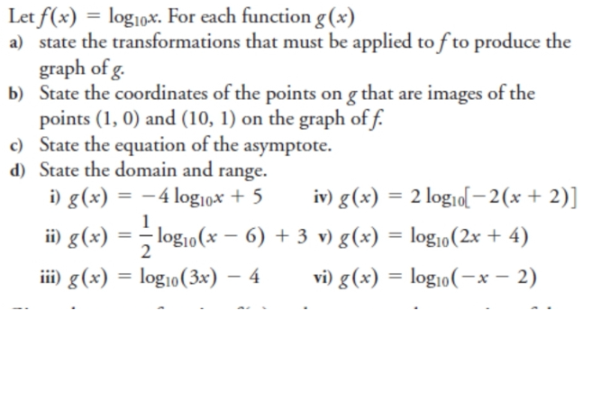 Solved Let f(x)=log10x. ﻿For each function g(x)a) ﻿state the | Chegg.com