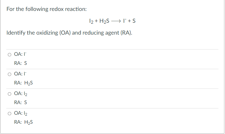 Solved For the following redox reaction in acidic medium: | Chegg.com