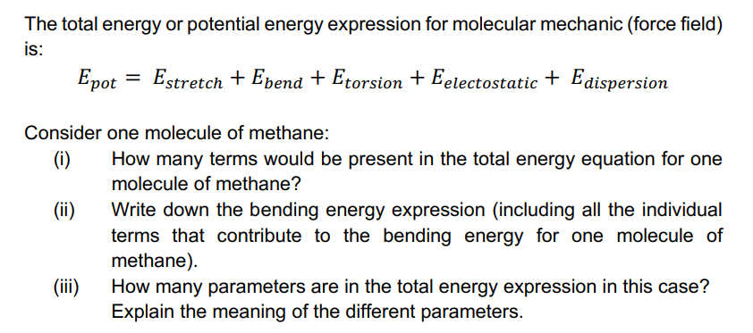 Solved The total energy or potential energy expression for | Chegg.com