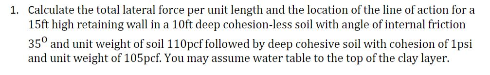 Solved 1. Calculate the total lateral force per unit length | Chegg.com
