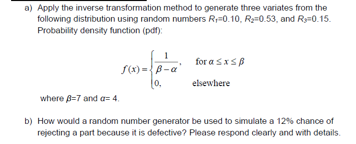 Solved a) Apply the inverse transformation method to | Chegg.com