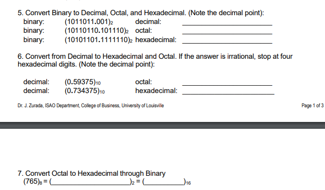 Solved 5. Convert Binary to Decimal, Octal, and Hexadecimal. | Chegg.com