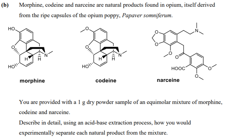 Solved (b) Morphine, codeine and narceine are natural | Chegg.com