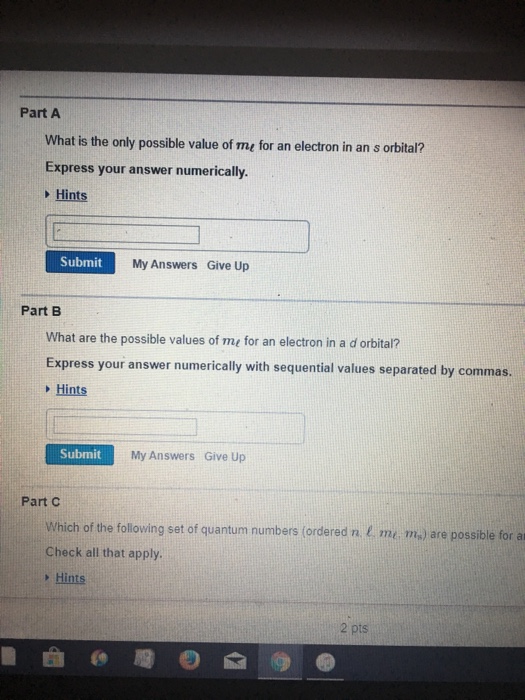 Solved Part A What is the only possible value of me for an | Chegg.com