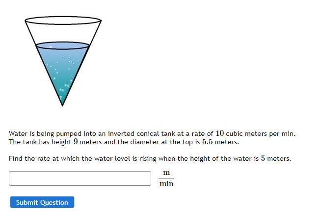 [Solved]: Water is being pumped into an inverted conical ta